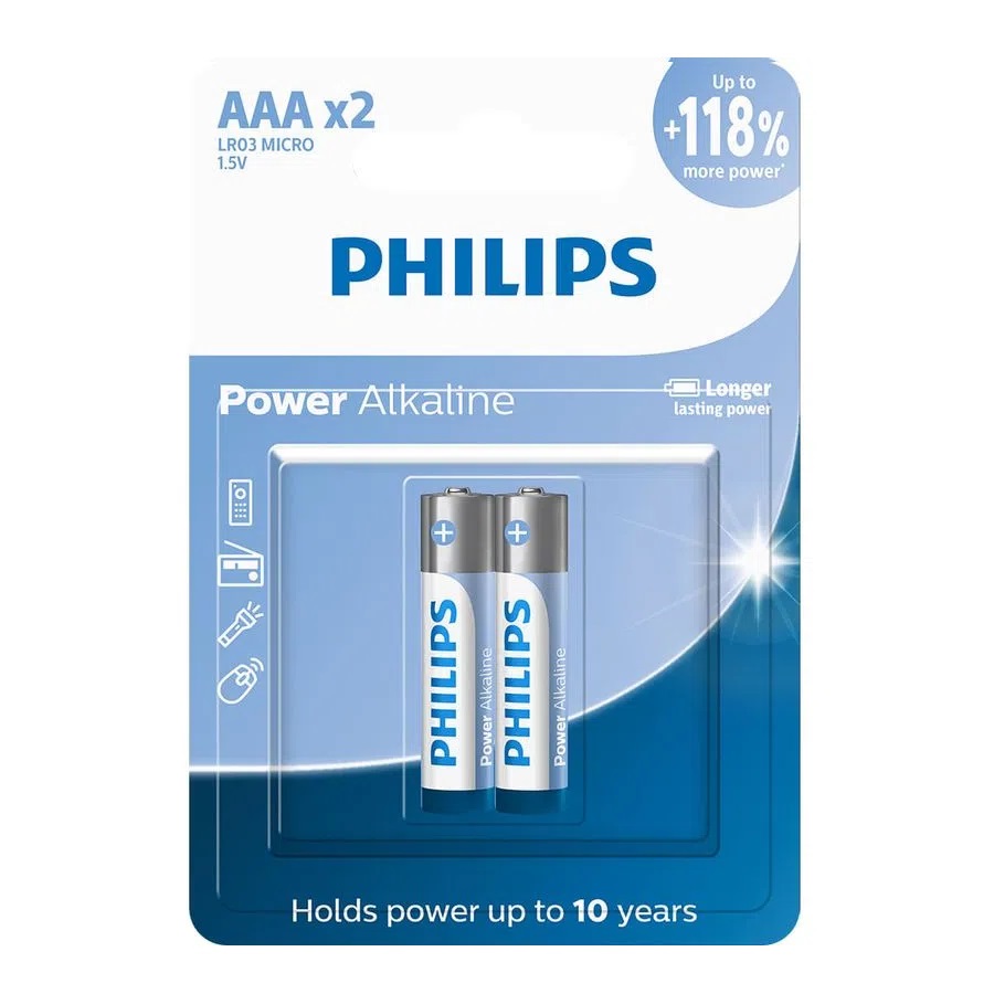 pilha palito (aaa) alcalina philips pt02 ref lr03p2b/59
